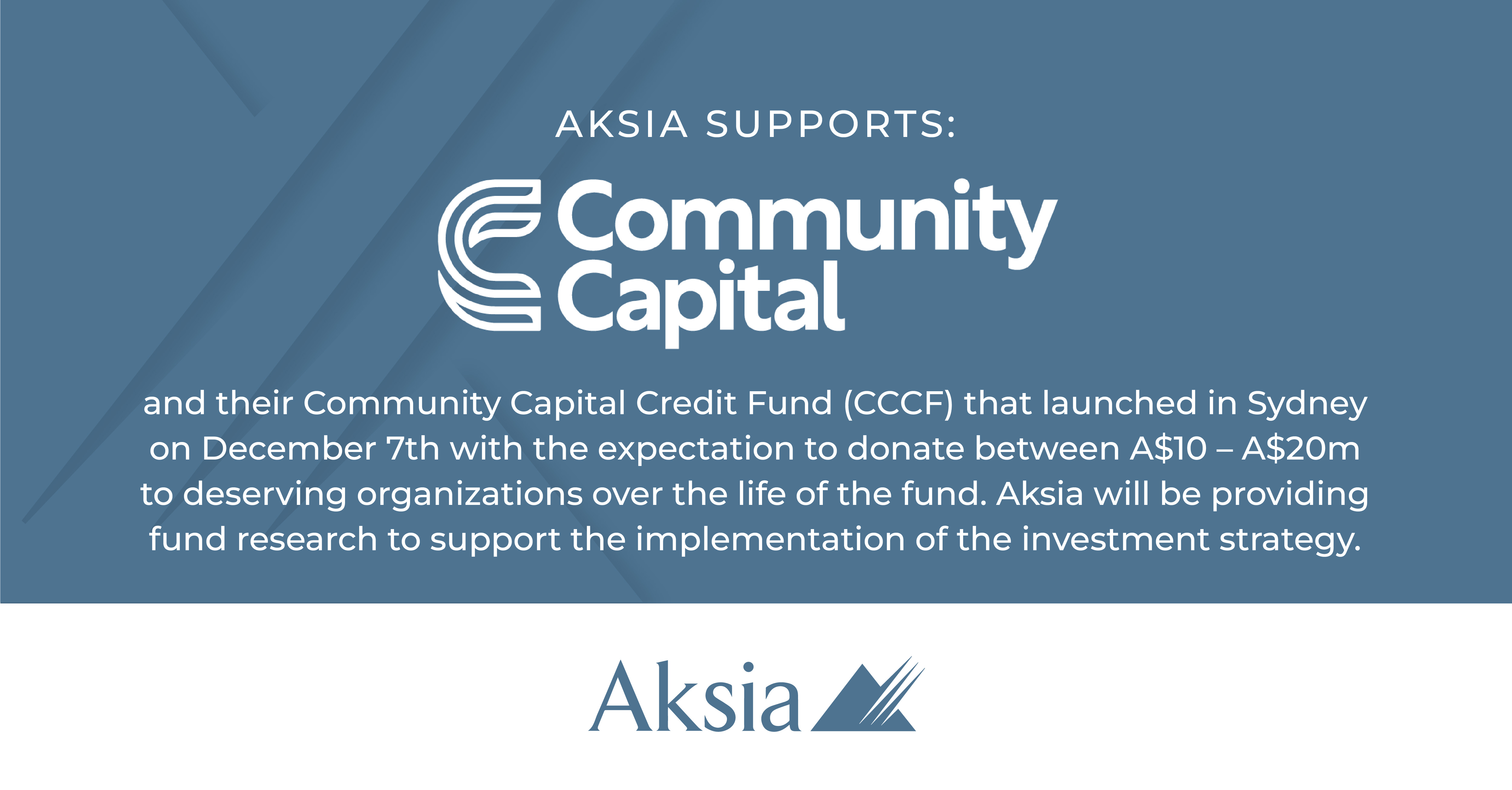 Aksia Supports the Community Capital Credit Fund (CCCF) - Aksia